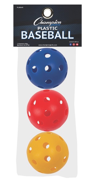 9" Plastic Baseball Assorted Color [Set of 3] - Baseball Equipment & Gear